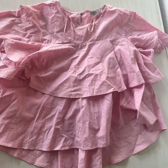 Zara | Tops | Zara Baby Pink Blouse With Double Ruffle | Poshmark